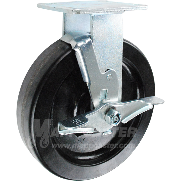 8" x 2" Phenolic Wheel Kingpinless Rigid Brake Caster - 1,400 Lbs Capa - Mapp Caster