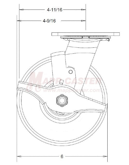 6" x 2" Rubber on Nylon Wheel Swivel Caster with Total Locking Brake ...