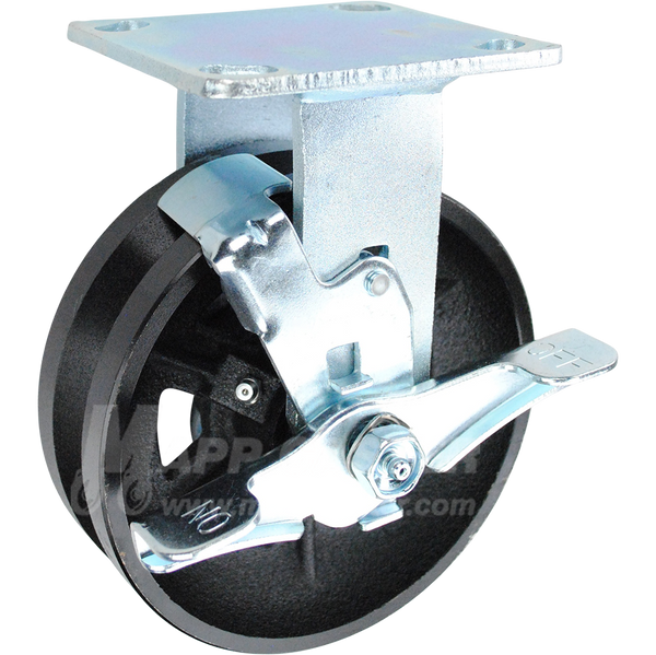6" x 2" Cast Iron V-Groove Rigid Brake Caster - 1000 Lbs Capacity ...
