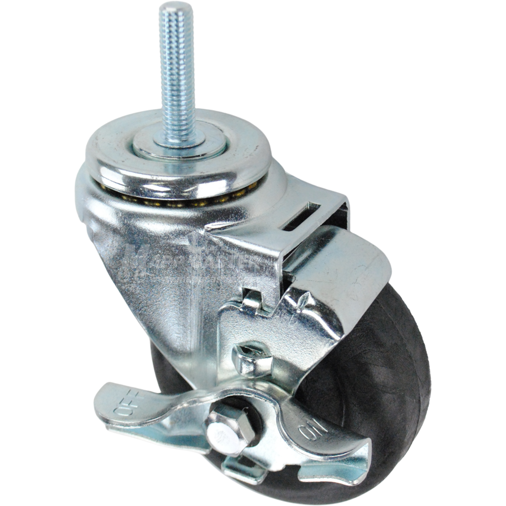 3-1/2" Hi-Temp Nylon Wheel Swivel Brake Caster, 3/8"-16 Stem, 350 Lbs ...