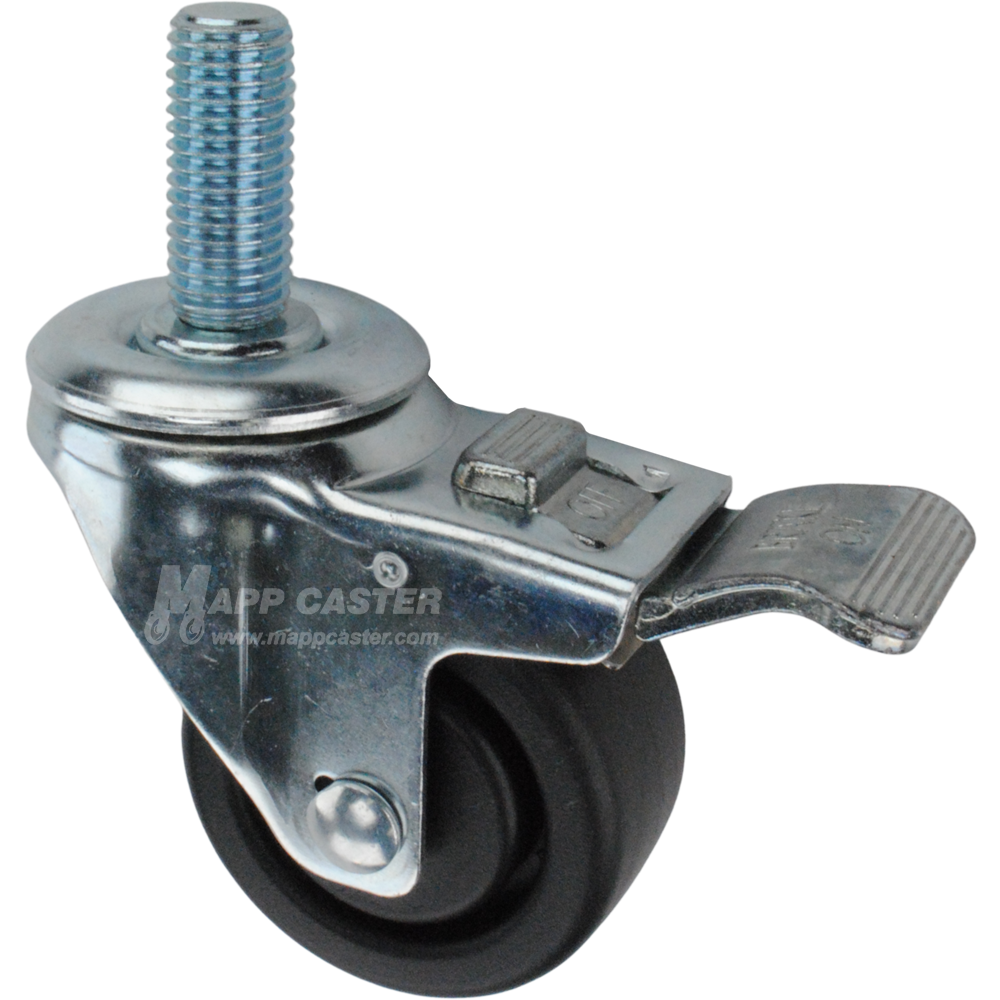3" Heavy-Duty Plastic Wheel Caster, Total Lock, 3/4"-10 Stem - 300 Lbs ...