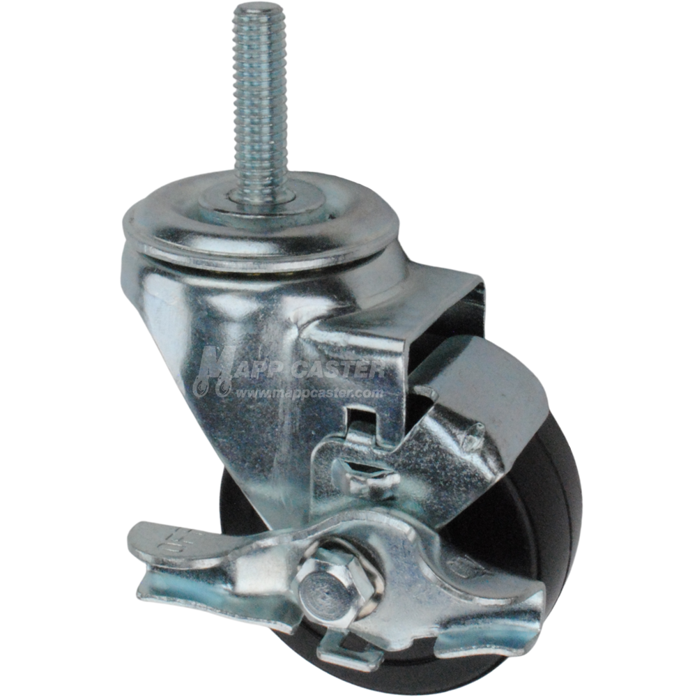 3" Hard Rubber Wheel Caster w/ Brake, 7/16"-14 Stem - 300 Lbs Capacity ...