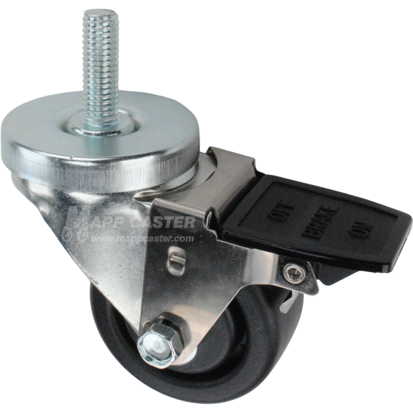 3" Plastic Wheel Swivel Stem Caster w/ Face Brake, 300 lbs Capacity ...