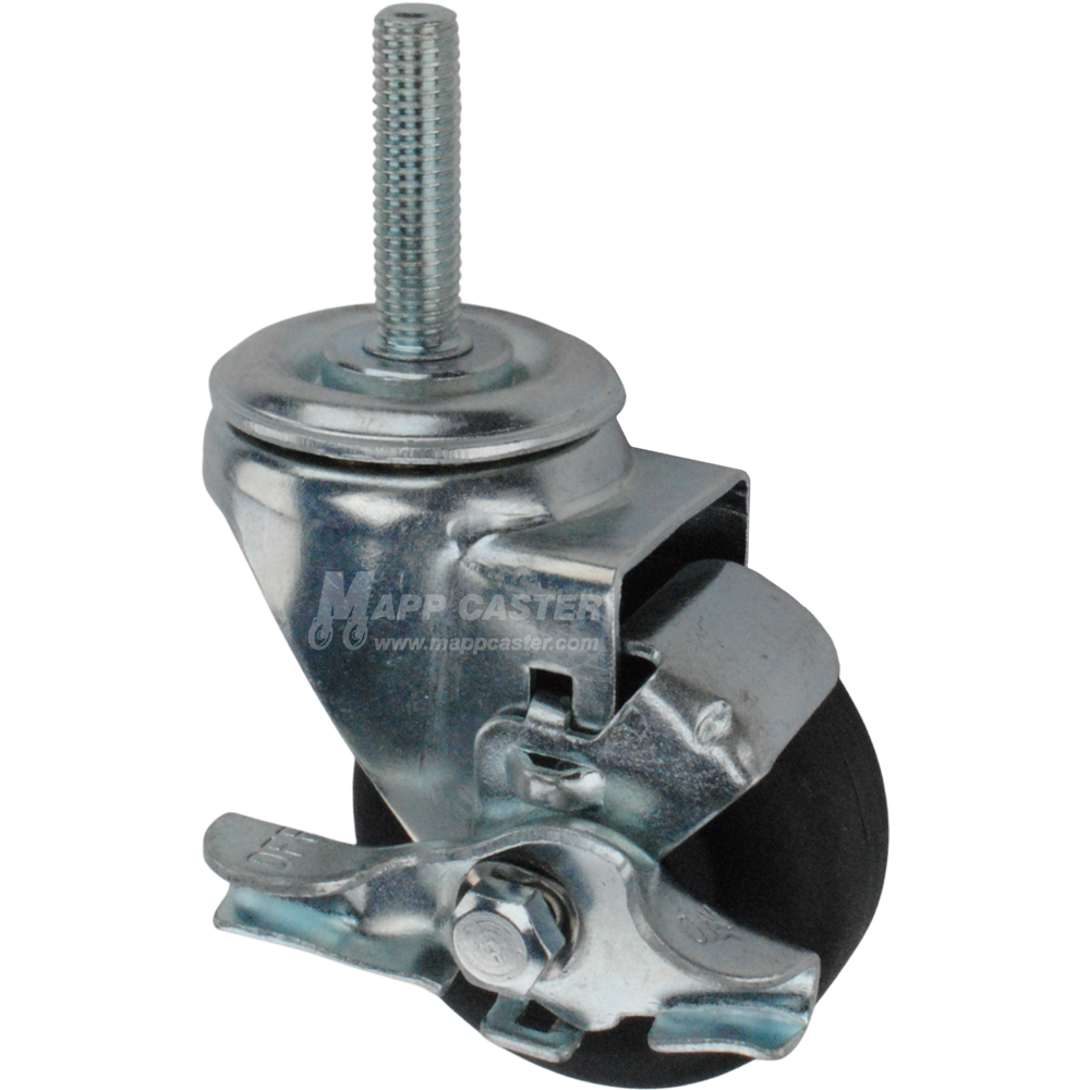 3" High Temperature Nylon Swivel Caster w/ Brake, 12mm Stem, 350 Lbs ...