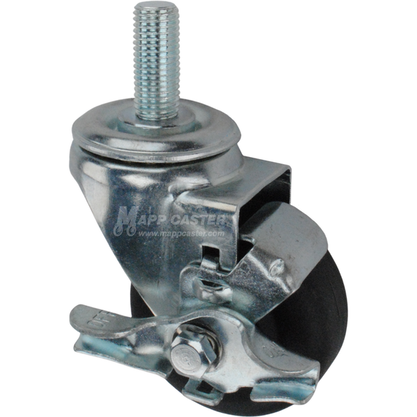 3" High Temp Nylon Wheel Swivel Caster w/ Brake, 16mm Stem, 350 Lbs ...