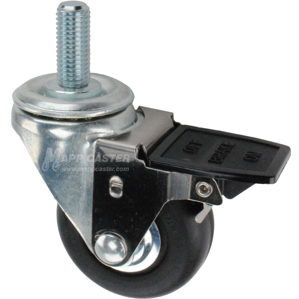 3" Neoprene Swivel Face Contact Brake Caster, 7/16"-14 Stem, 200 Lbs ...