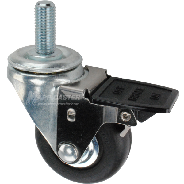 3" Neoprene Swivel Face Contact Brake Caster, 7/16"-14 Stem, 200 Lbs ...