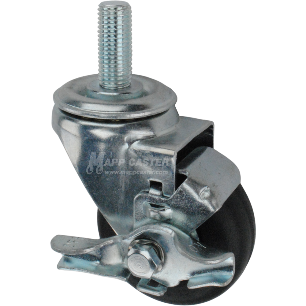 3" Swivel Brake Caster, Neoprene Wheel, 16mm Threaded Stem, 200 Lbs ...