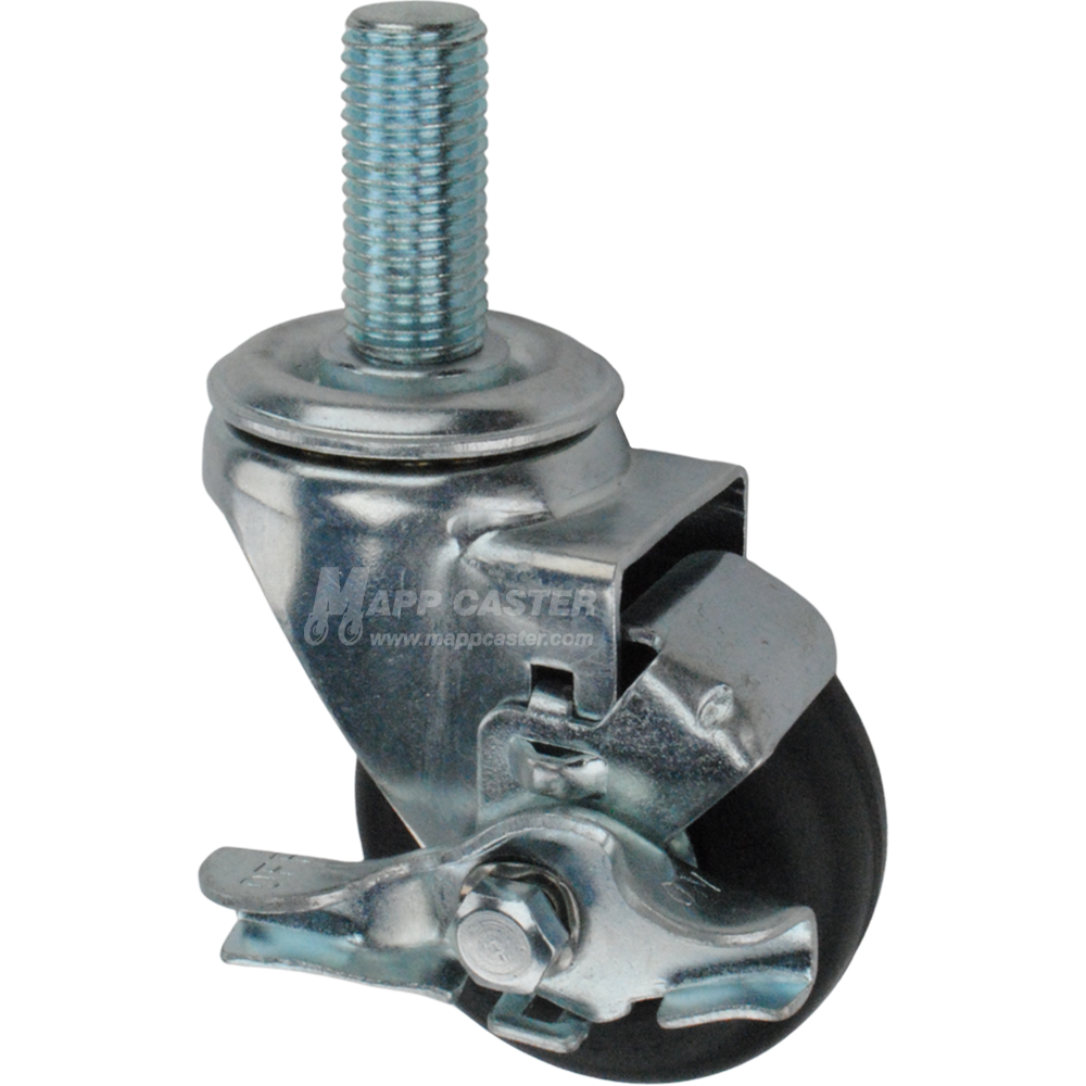 3" Neoprene Wheel Swivel Brake Caster, 20mm-2.5 Threaded Stem, 200 Lbs ...