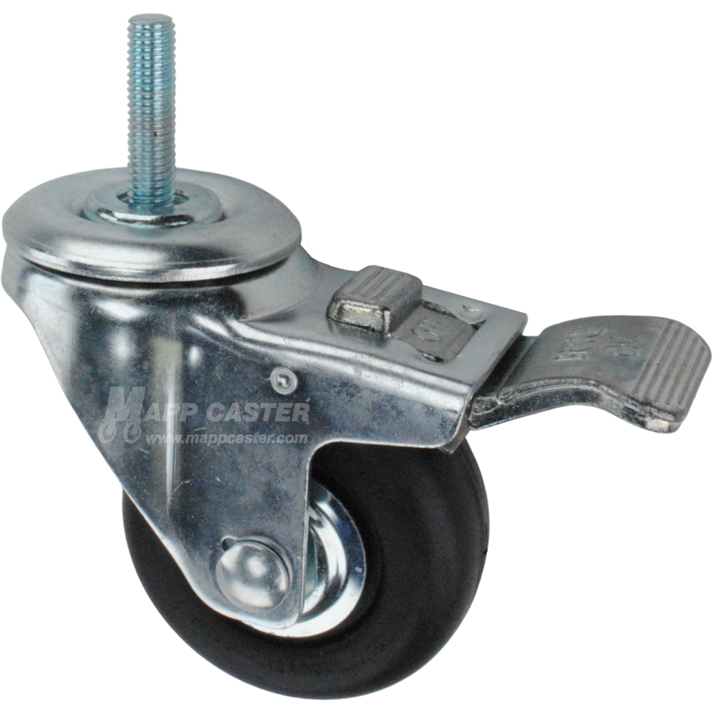 3" Neoprene Wheel Swivel Caster, Total Lock Brake, 10mm Stem - 200 Lbs ...