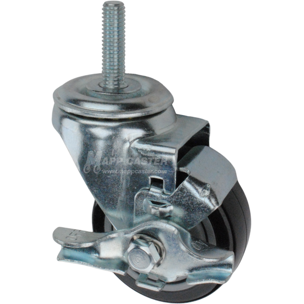 3" Polyurethane Wheel Swivel Caster w/ Lock, 7/16"-14 Stem, 300 Lb Cap ...