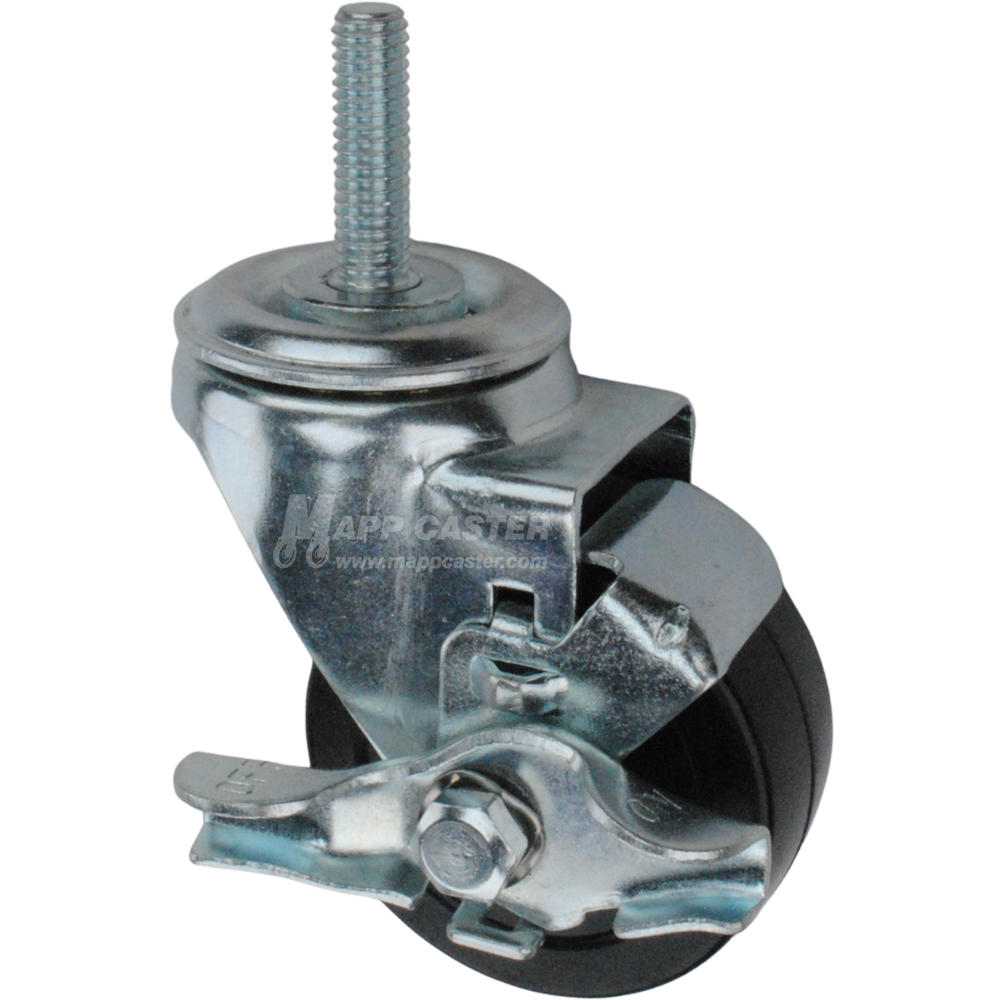 3" Soft Rubber Wheel Caster, Brake, BB, 7/16-14 Stem, 300 Lbs Capacity ...