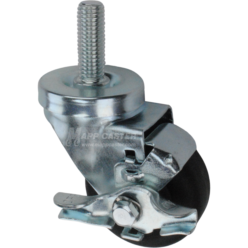 3" High Temp Nylon Swivel Brake Caster, 5/8"-11 Threaded Stem, 350 Lbs ...