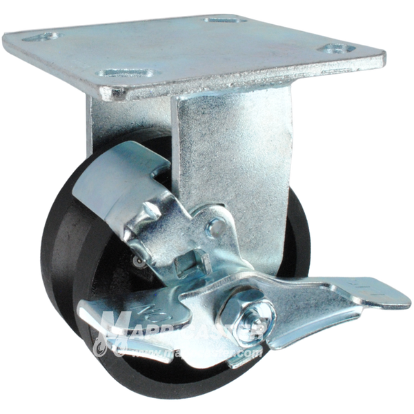 4" x 2" Cast lron V-Groove Wheel Rigid Brake Caster - 600 Lbs Capacity ...