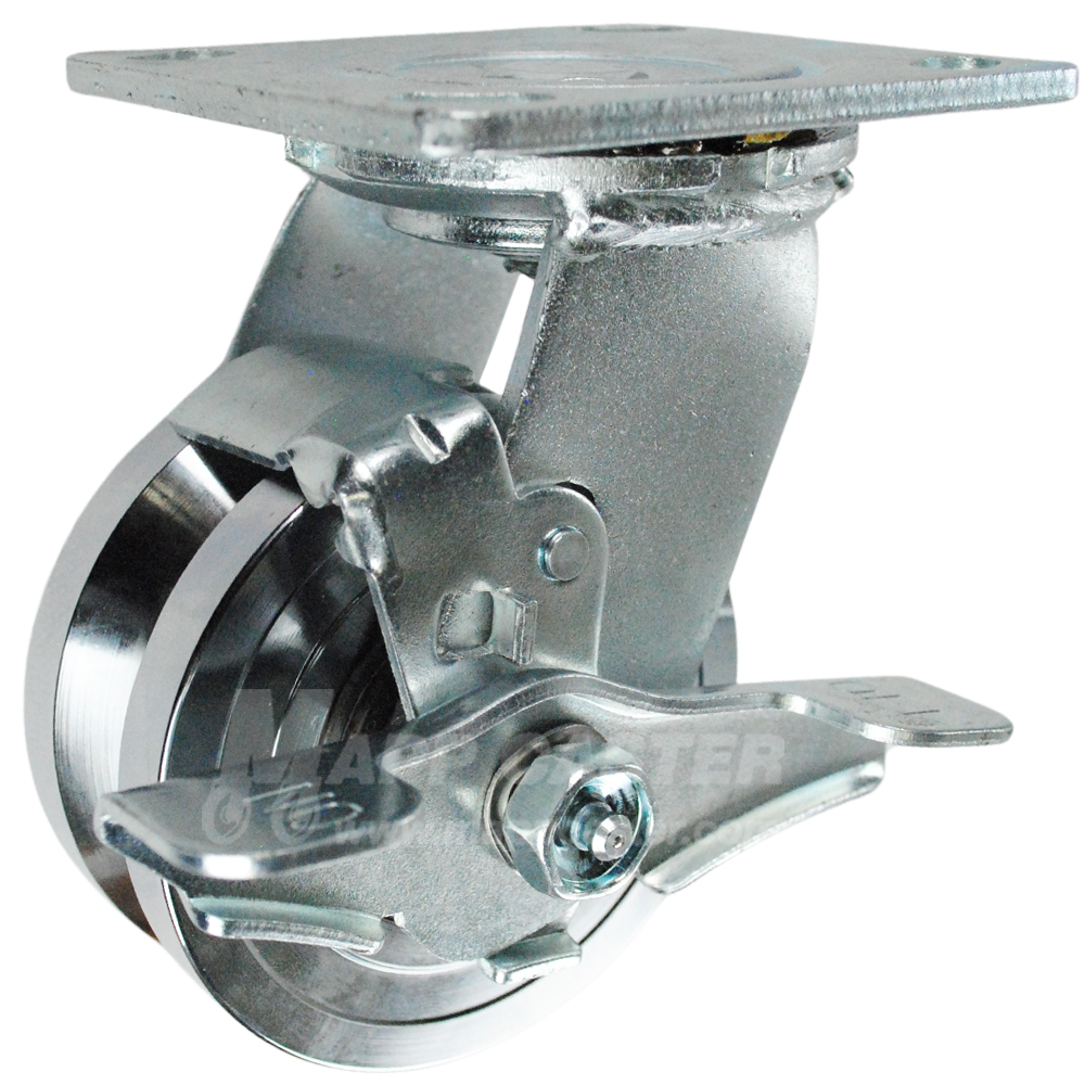 4" x 2" Forged Steel V-Groove Swivel Brake Caster - 1250 Lbs Capacity ...