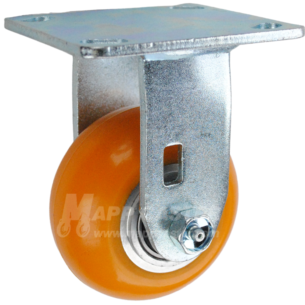 4" x 2" Orange Poly on Aluminum Wheel Rigid Caster - 900 Lbs Capacity ...