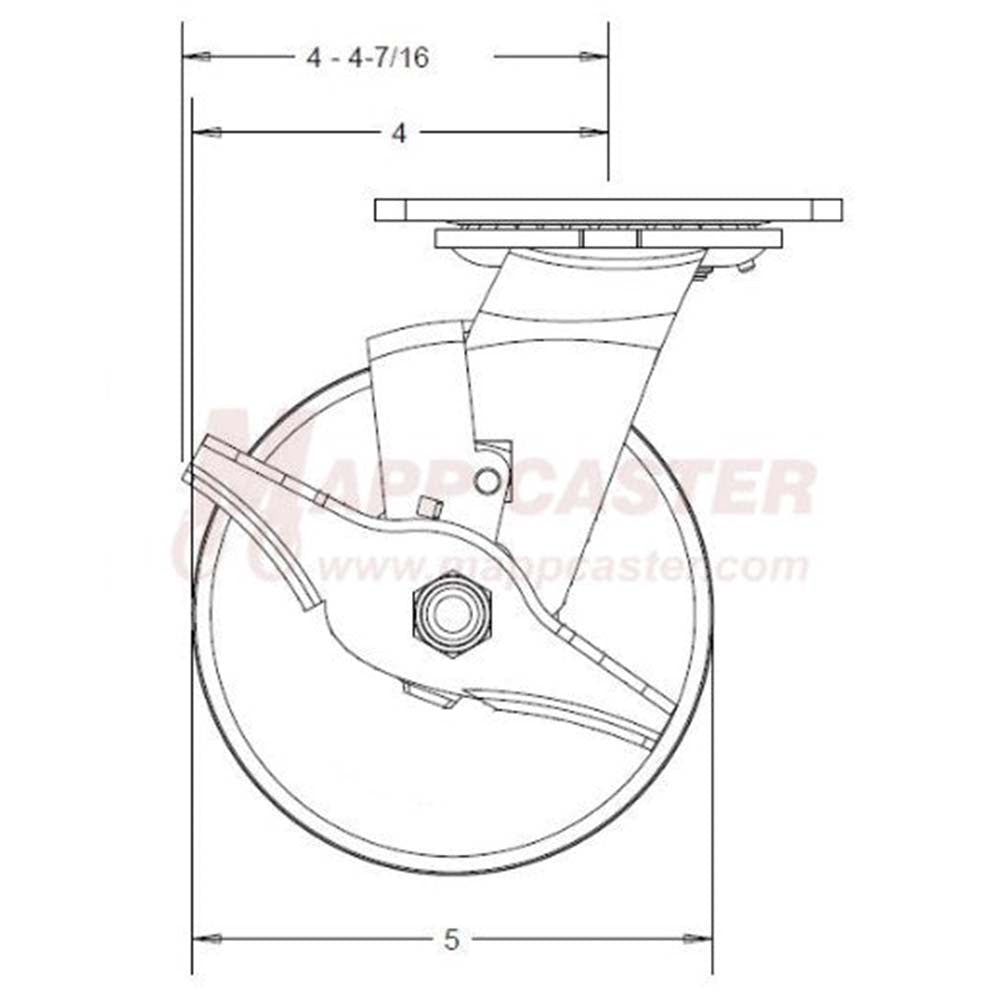 6" x 2" Ductile Steel Wheel Rigid Brake Caster - 1250 Lbs Capacity ...