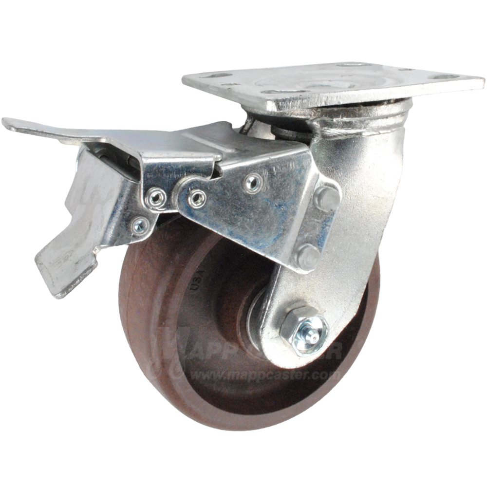 5" x 2" High Temp Nylon Roller Bearing Wheel Swivel Caster with Total ...