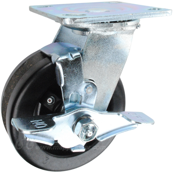 5" x 2" Phenolic V-Groove Wheel Swivel Brake Caster - 750 Lbs Capacity ...