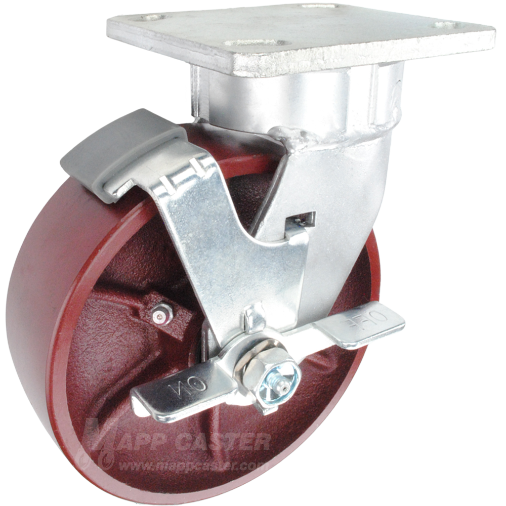 6" x 2" Ductile Steel Wheel Kingpinless Swivel Brake Caster - 2,000 Lb ...