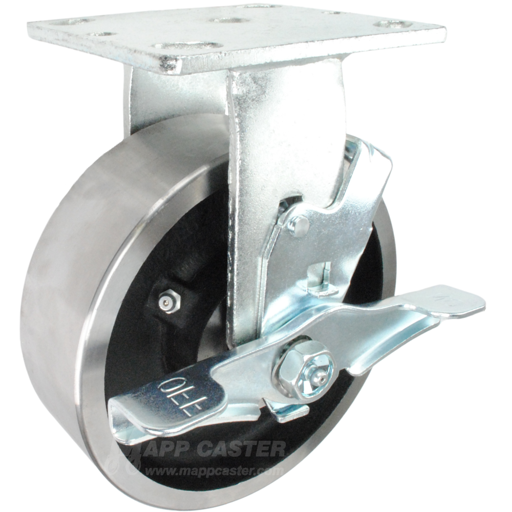 6" x 2" Forged Steel Wheel Kingpinless Rigid Brake Caster - 2,000 Lbs ...