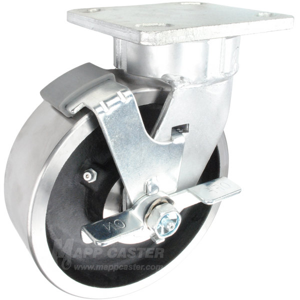 6" x 2" Forged Steel Wheel Kingpinless Swivel Brake Caster - 2,000 Lbs ...