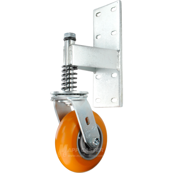 Heavy Duty Spring Loaded Gate Caster with Orange Poly Wheel - 500# Cap ...