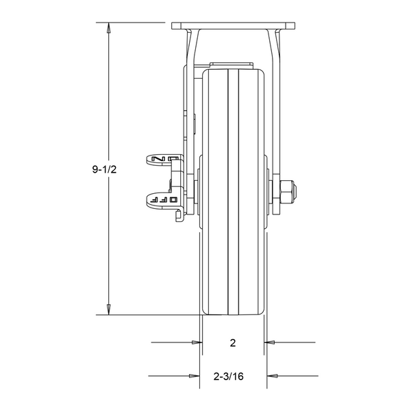 8" x 2" Balloon Cushion Wheel Rubber Rigid Brake Caster - 700 Lbs Capa ...