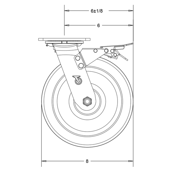 8" x 2" High Temp Nylon Wheel Swivel Caster with Total Locking Brake ...