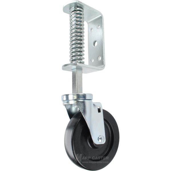 Spring Loaded Gate Caster Bracket with 5" Plastic Wheel - 125 Lbs Cap ...