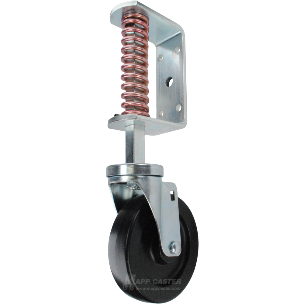 Spring Loaded Gate Caster Bracket USA Made | 5" Plastic Wheel - 300 Lb ...