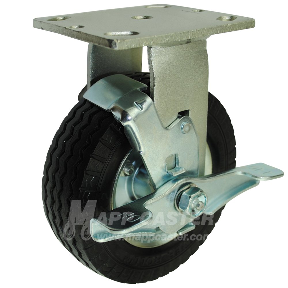 6" x 2" Ever-Roll (Flat Free) Rigid Brake Caster - 150 Lbs Capacity ...