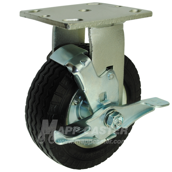 6" x 2" Ever-Roll (Flat Free) Rigid Brake Caster - 150 Lbs Capacity ...