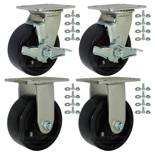 6" Heavy Duty Poly on Iron Toolbox & Gangbox Casters, 5000lb Total ...