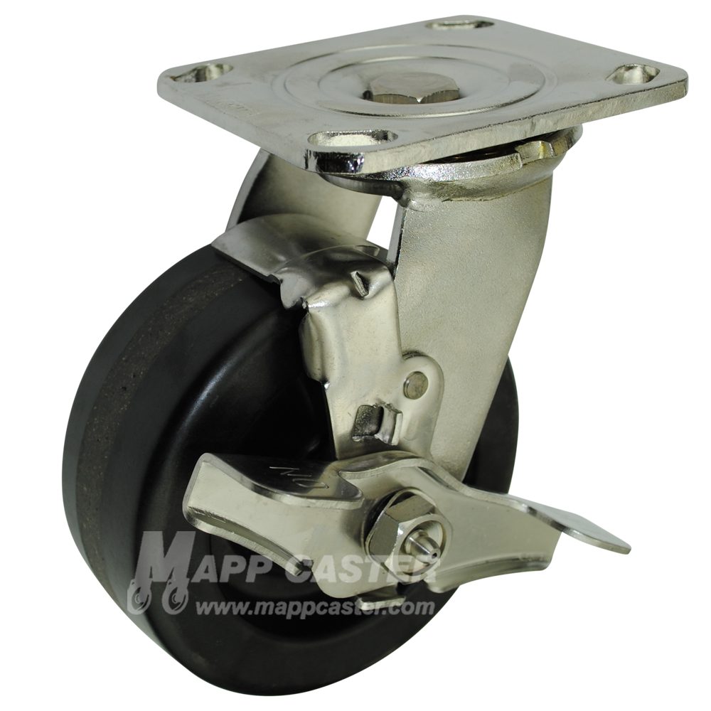 5" x 2" Phenolic Wheel Stainless Steel Swivel Caster with Brake - 1,00 ...