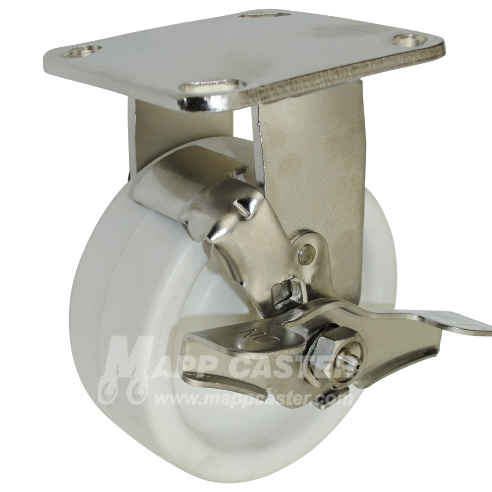 5" x 2" Retort Wheel Stainless Steel Rigid Brake Caster - 650 Lbs Capa ...
