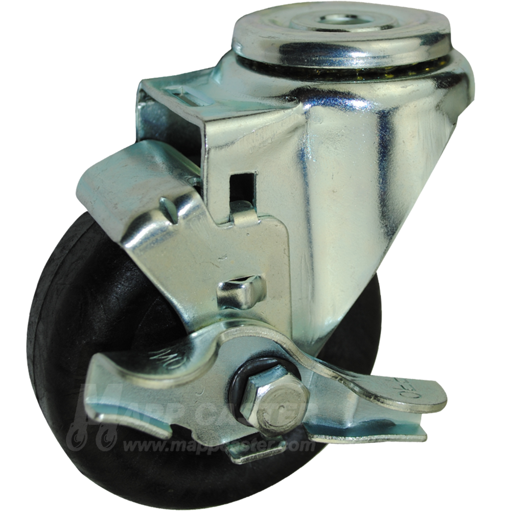 3-1/2" x 1-1/4" High Temp Nylon Wheel Hollow Kingpin Swivel Brake Cast ...