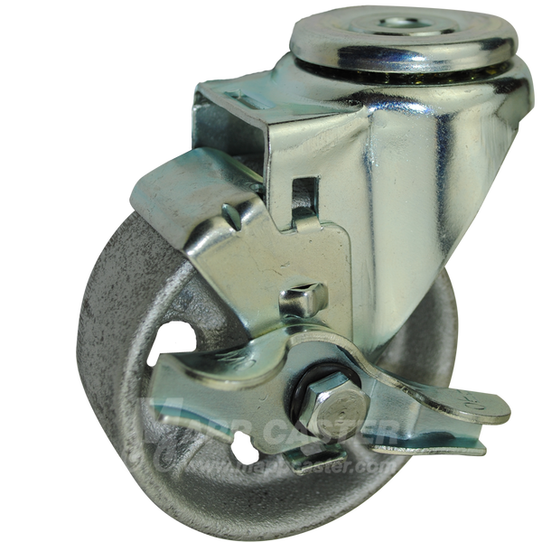 3-1/2" x 1-1/2" Steel Wheel Hollow Kingpin Brake Caster - 350 Lbs Capa ...