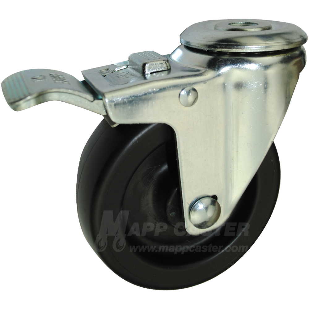 4" x 1-1/4" Heavy Duty Plastic Hollow Kingpin Swivel Caster with Total ...