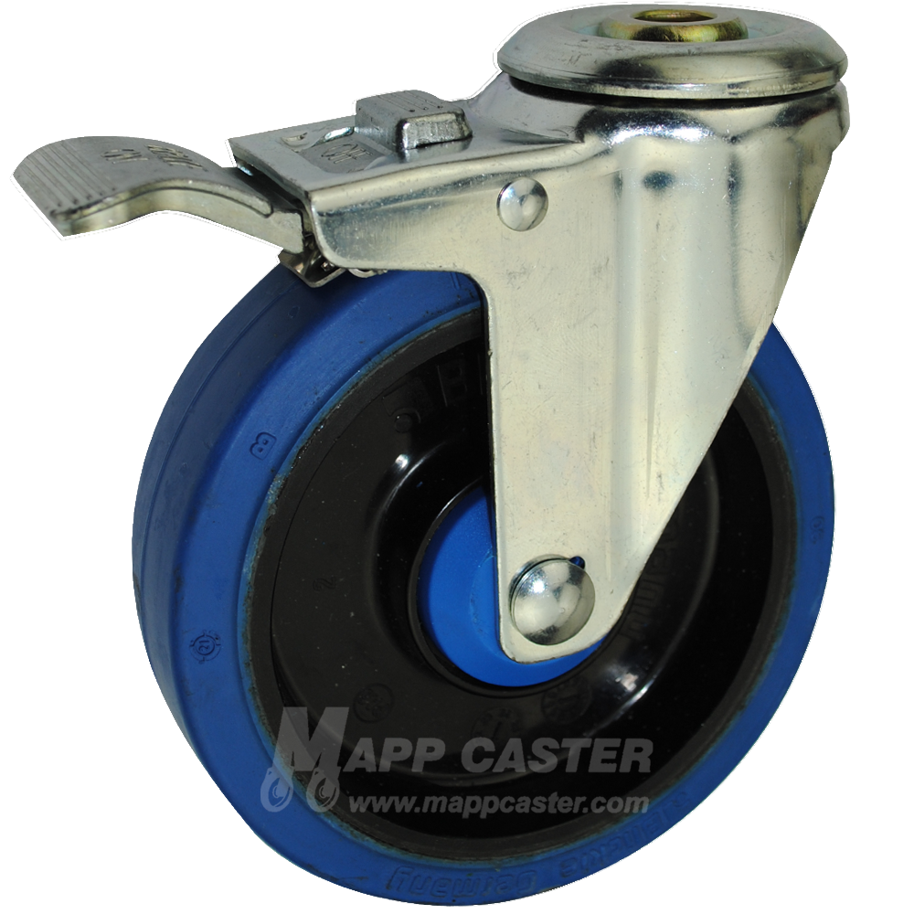 5" x 1-1/4" Elastic Rubber Wheel Hollow Kingpin Swivel Caster with Tot ...