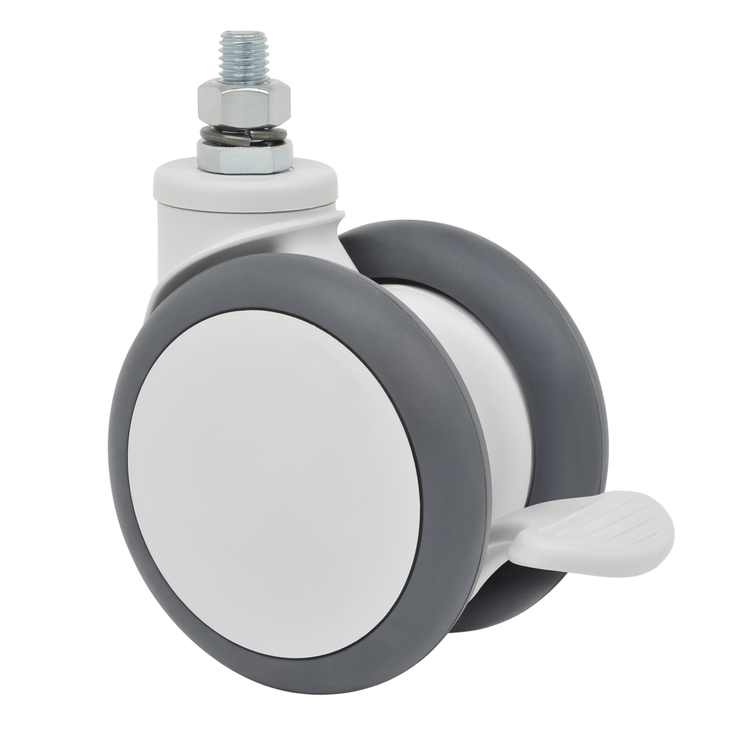 100mm (3.93") Twin Wheel Medical Brake Caster with Thermoplastic Rubbe ...