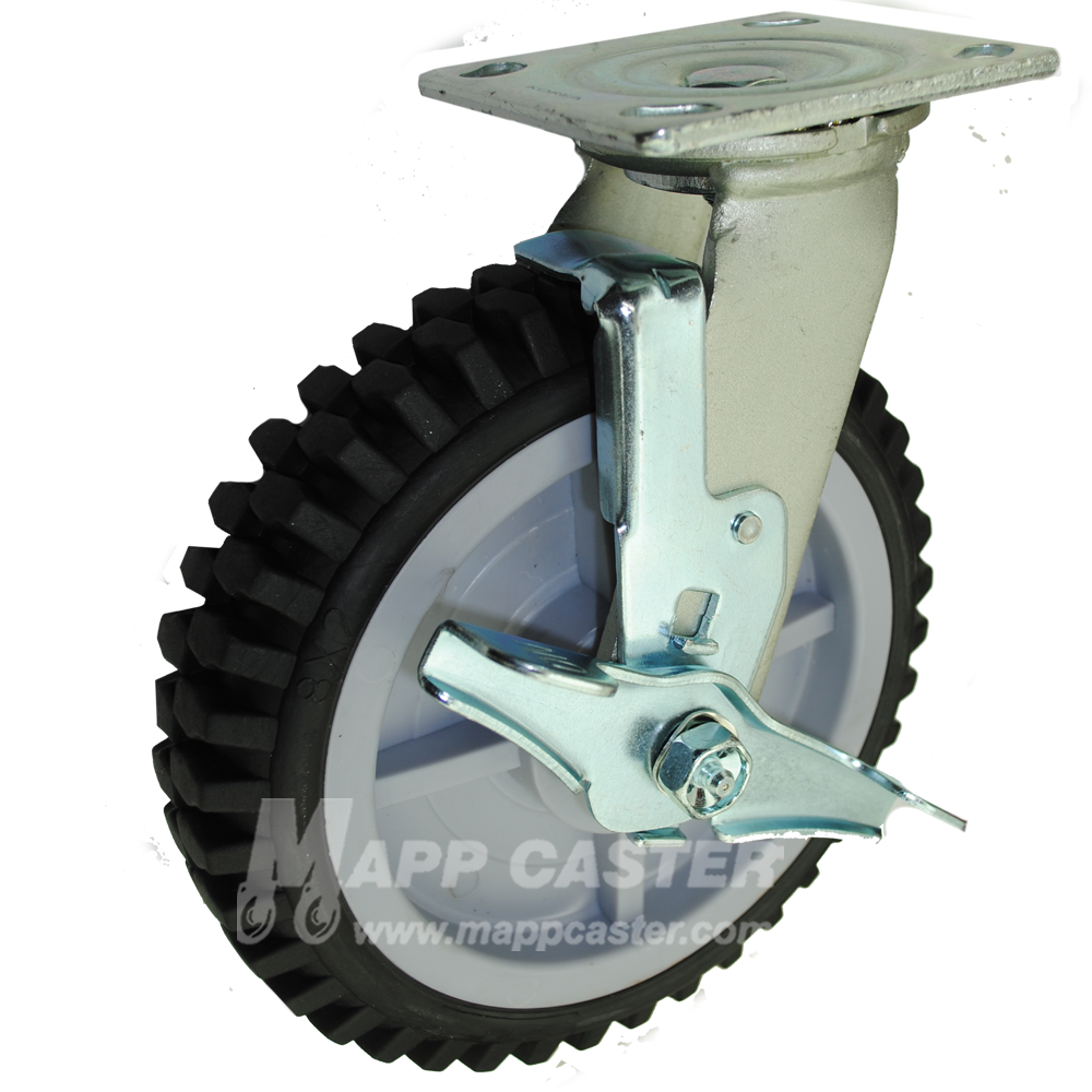 8" x 2" Rugged Thermoplastic Rubber Wheel Swivel Brake Caster - 400 Lb ...