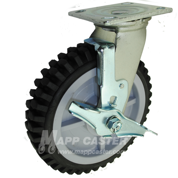 8" x 2" Rugged Thermoplastic Rubber Wheel Swivel Brake Caster - 400 Lb ...