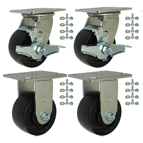 4" Heavy Duty Polyofelin BBQ Pit Casters, 2000lb Total Capacity - Mapp ...